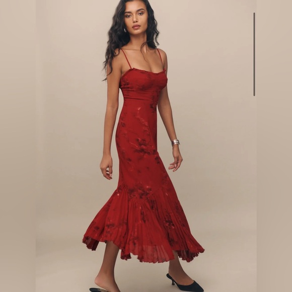 Reformation | Dresses | Reformation Red Floral Midi Dress | Poshmark